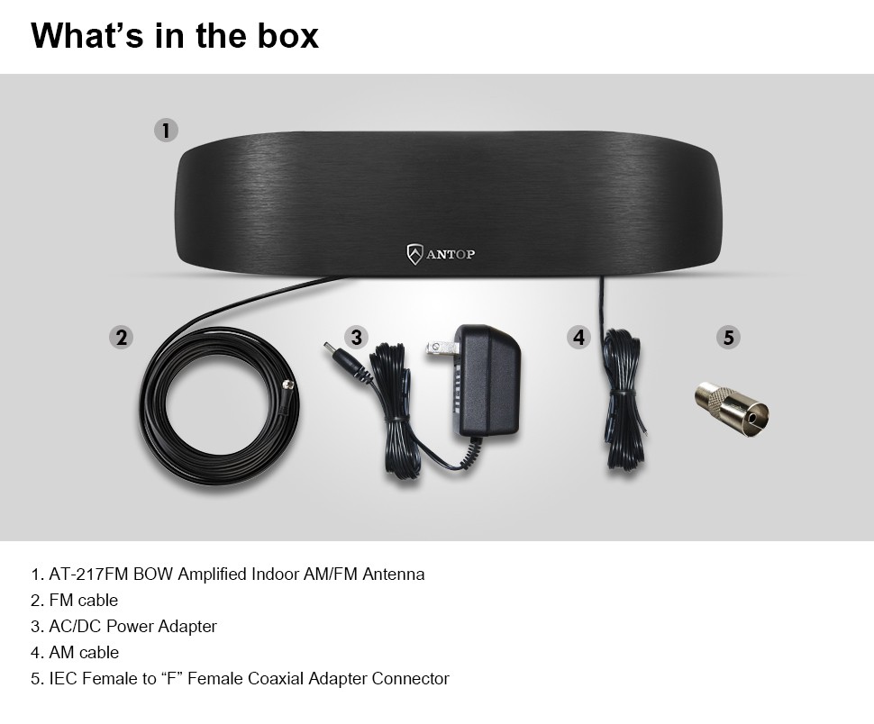 Amplified Indoor AM FM Antenna - BOW | ANTOP AT-217FM